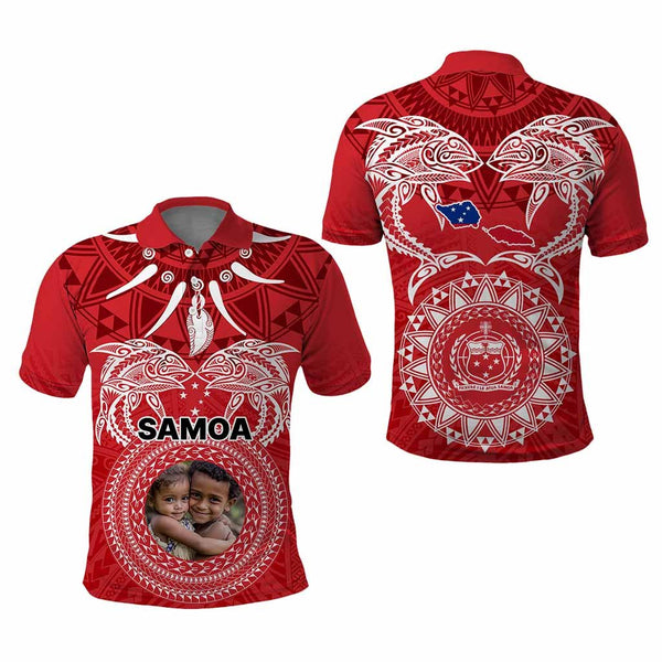 Custom Photo Samoa Polo Shirt Polynesian Fish Tattoo and Boar Tusk Art ...