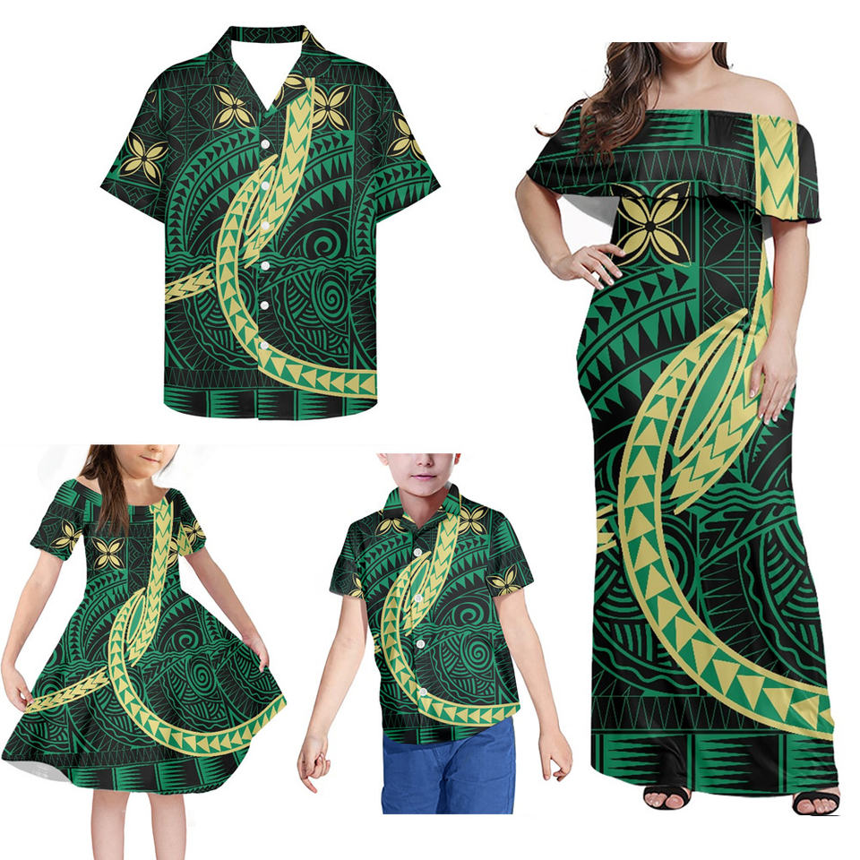 Blue Polynesian Matching Clothes For Family Polynesian Tribal Print Off ...