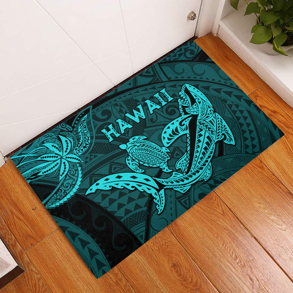 Hawaii Shark and Turtle Door Mats With Turquoise Kakau LT9
