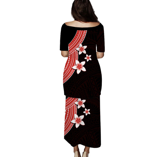Polynesian Puletasi Dress With Plumeria Flower Red LT6