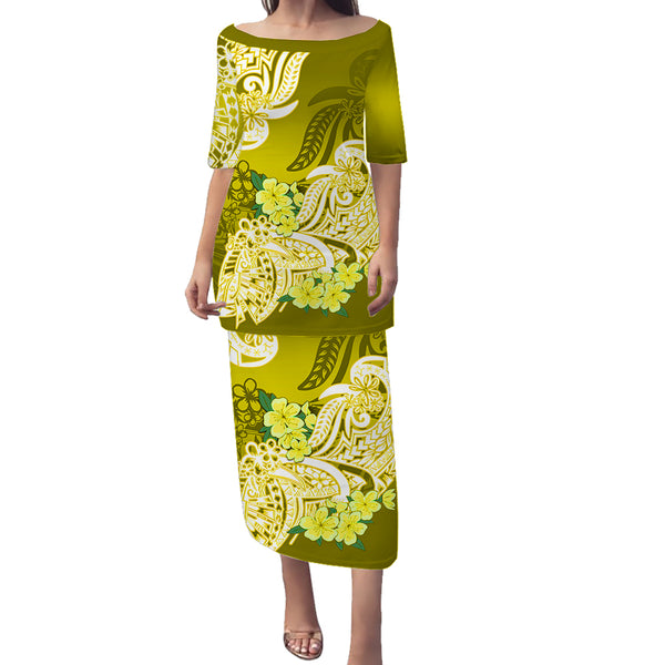 Polynesian Floral Tribal Puletasi Dress Yellow LT9