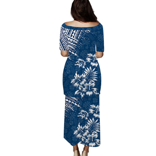 Hawaii Summer Puletasi Dress Mix Polynesian Dark Blue LT6
