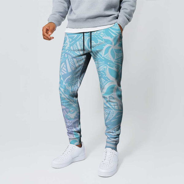 Baby Blue Gradient Polynesia Jogger Pants Hawaiian Tribal Hammerhead ...