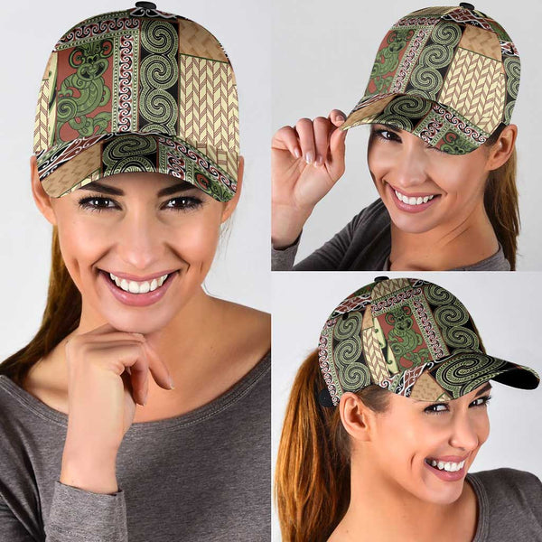 Beige Aotearoa Kowhaiwhai Pattern Classic Cap NZ Maori Quilt Style LT14