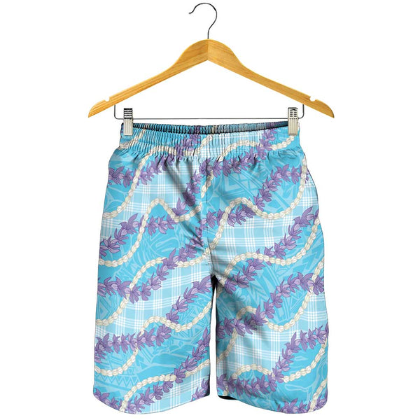 Blue Hawaii Palaka Honohono Pikake Shorts for Men Hawaiian Orchid Lei ...