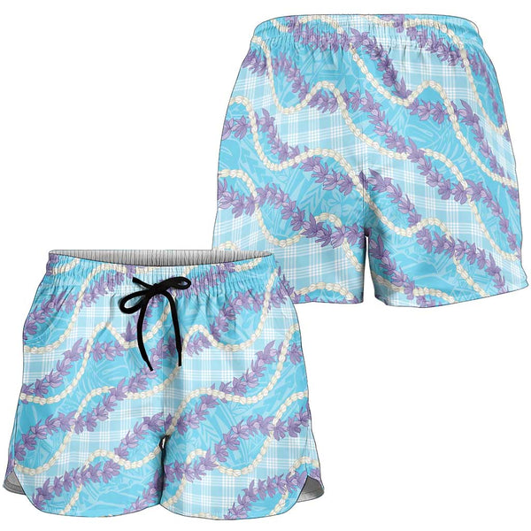 Blue Hawaii Palaka Honohono Pikake Shorts for Women Hawaiian Orchid Lei ...