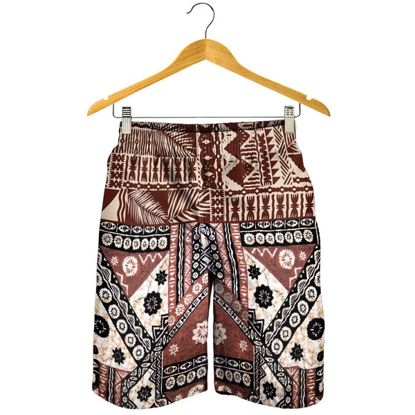 Brown Bula Fiji Shorts for Men Unique Masi Tapa Pattern LT14