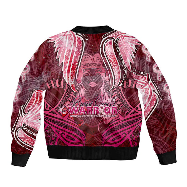 Breast Cancer Warrior Sleeve Zip Bomber Jacket Angel Wings Polynesian ...
