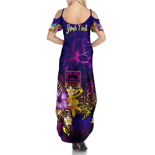 Tuvalu Summer Maxi Dress Whale Hibiscus Polynesian DT02