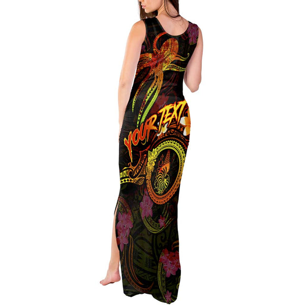 New Caledonia Tank Maxi Dress Octopus Plumeria Polynesian Tattoo DT02