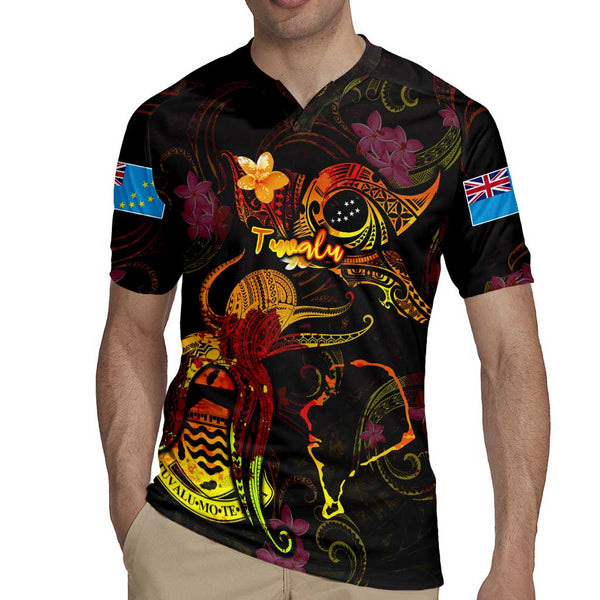 Tuvalu Rugby Jersey Octopus Plumeria Polynesian Tattoo DT02
