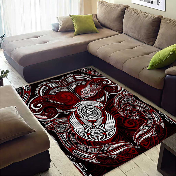 New Zealand Aotearoa Rugby Area Rug Maori Fern Tattoo Art DT02