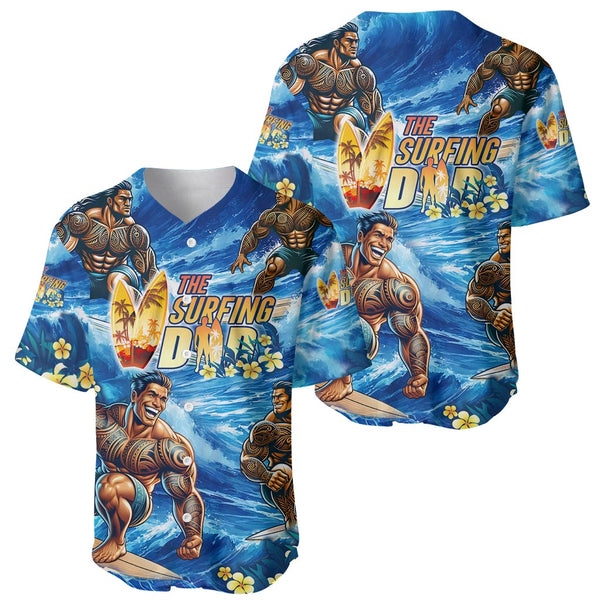 Hawaii Father's Day Baseball Jersey The Surfing Dad Polynesian Tattoo DT02