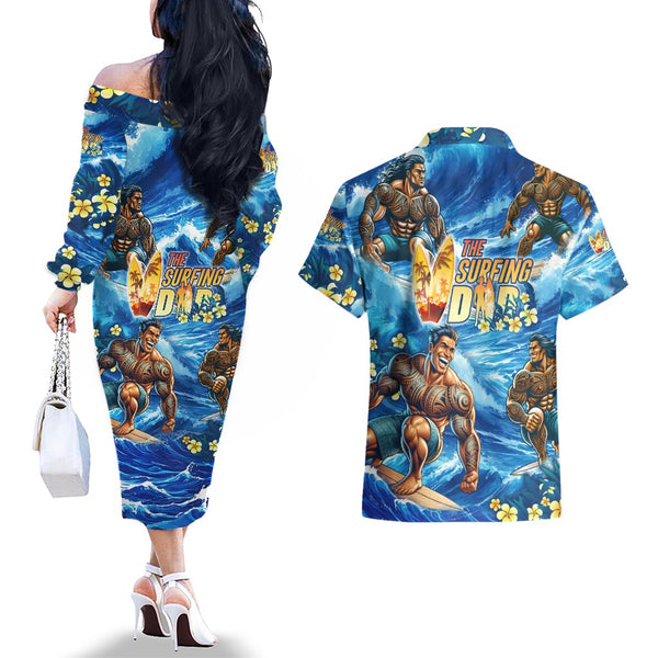 Hawaii Father's Day Couples Matching Off The Shoulder Long Sleeve Dress ...