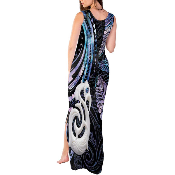 New Zealand Aotearoa Tank Maxi Dress Maori Hei Manaia Purple Paua Shell ...