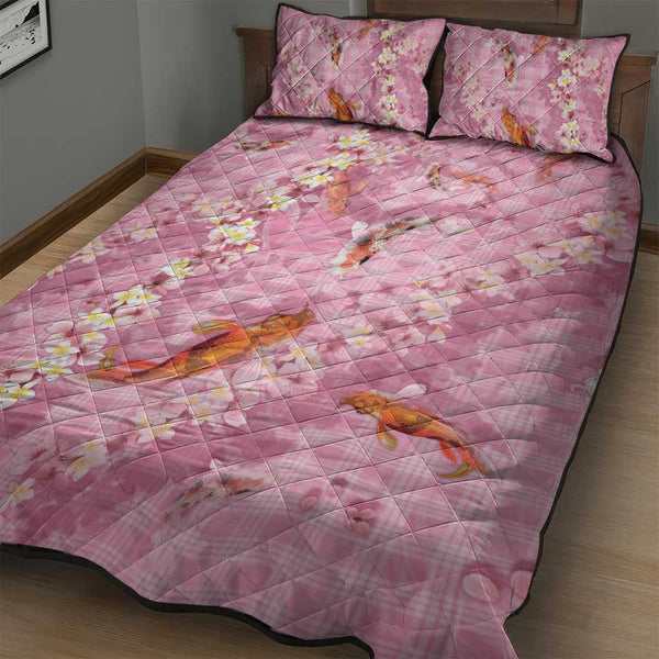 Pink Palaka Hawaiian And Japanese Quilt Bed Set Sakura Lei With Koi ...