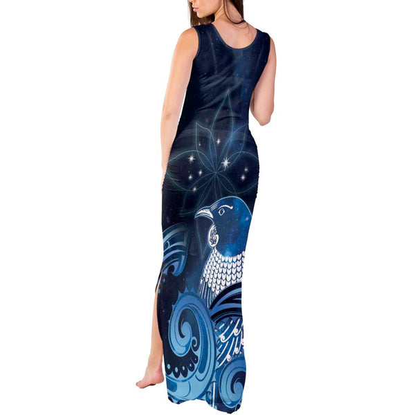 New Zealand Matariki Tank Maxi Dress Maori Tui Bird Blue Galaxy DT05