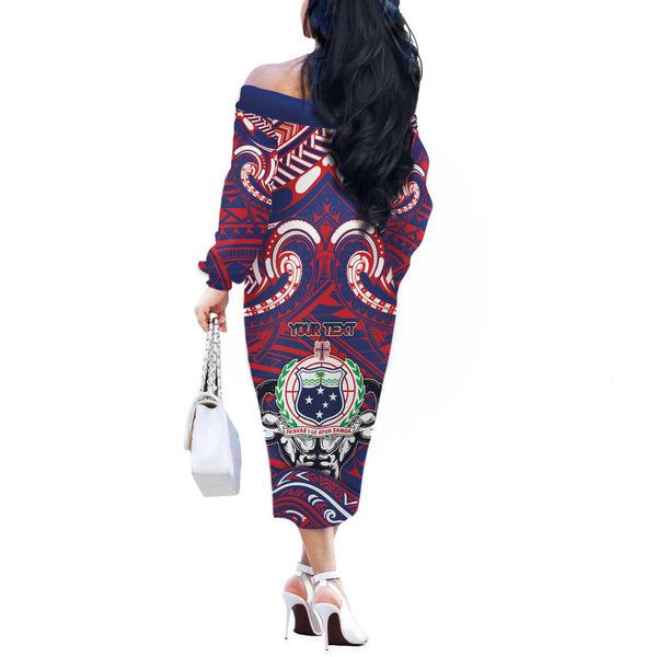 Personalised Samoa Gym Off The Shoulder Long Sleeve Dress Muscle Samoan ...