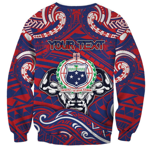 Personalised Samoa Gym Sweatshirt Muscle Samoan Tribal Waves DT05
