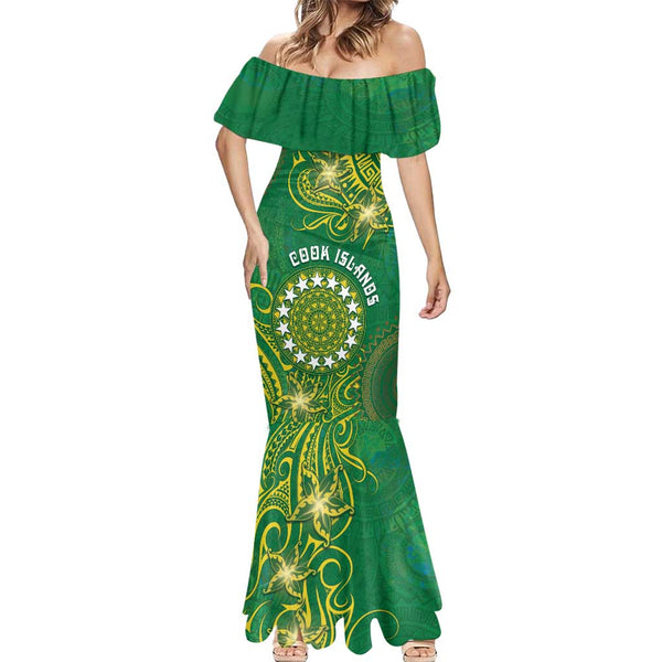 Personalised Cook Islands Mermaid Dress Hibiscus Polynesian Tribal ...