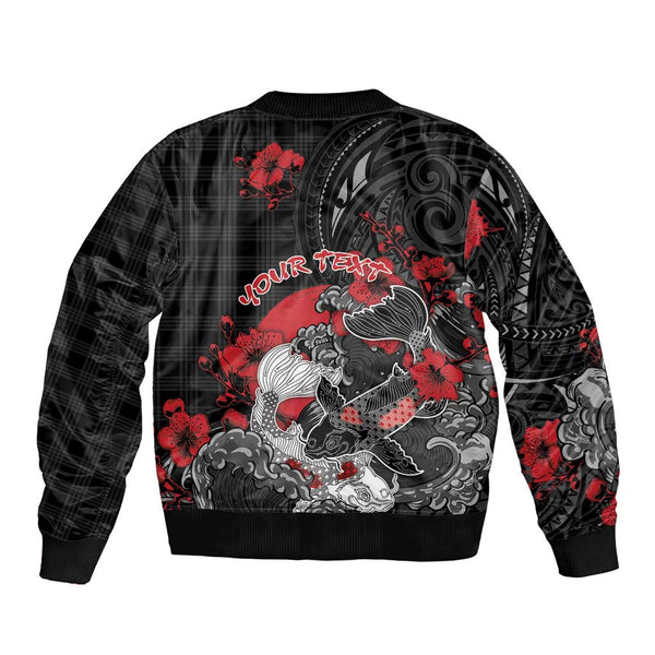 Personalised Hawaiian And Japanese Sleeve Zip Bomber Jacket Aloha Koi ...