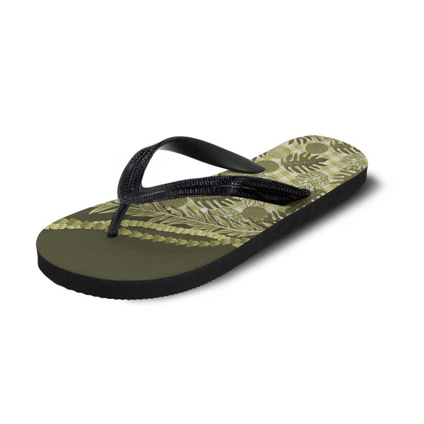 Hawaii Breadfruit Palaka Flip Flops Omaomao Maile Lei LT9