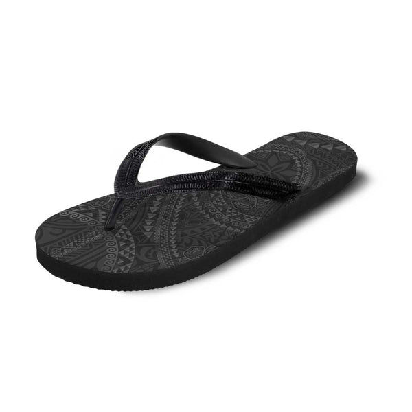 Hawaiian Kakau Art and Hisbiscus Tattoo Flip Flops Tribal Pattern-Black ...
