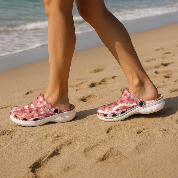 Hawaiian Ohia Lehua Lei Clogs Shoes Plaid Palaka Ulaula Pattern LT9