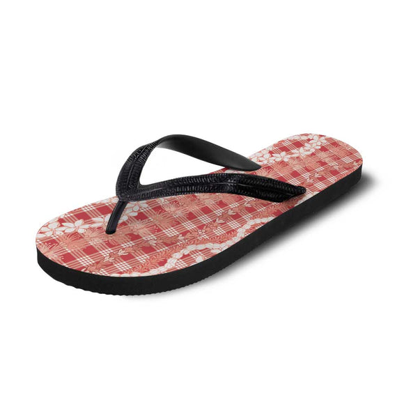 Hawaiian Ohia Lehua Lei Flip Flops Plaid Palaka Ulaula Pattern LT9