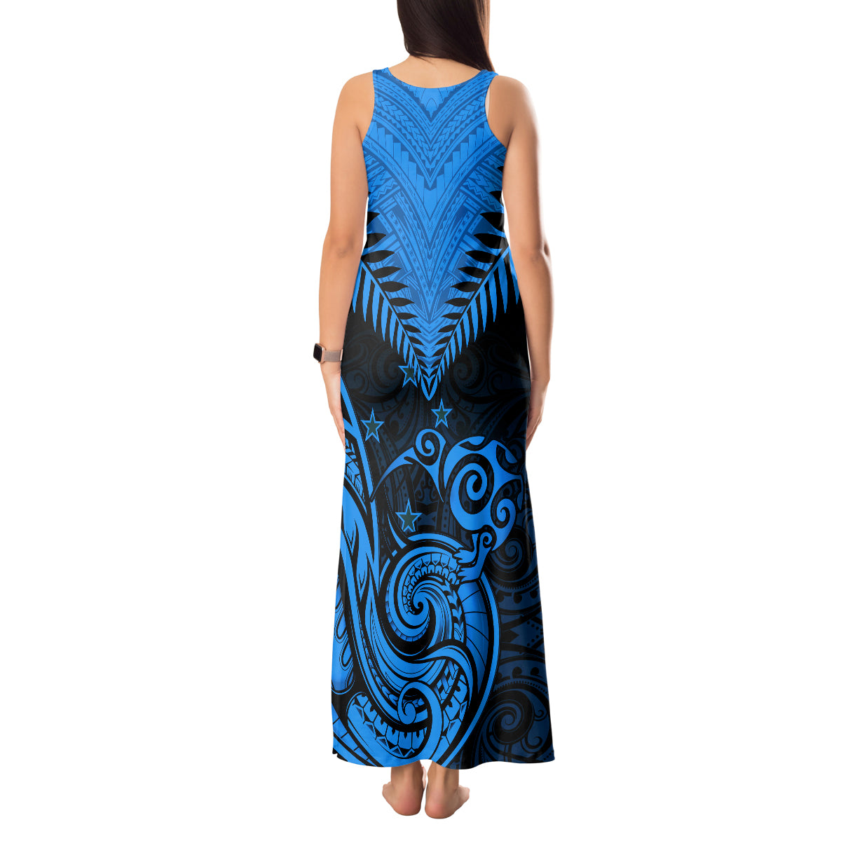 Personalised New Zealand Tank Maxi Dress Aotearoa Blue Maori Kiwi Blue ...