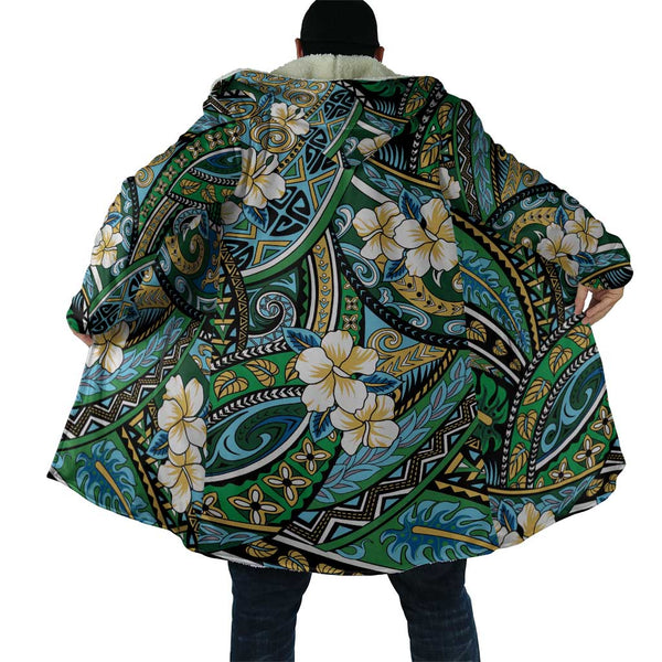 Polynesian Hibiscus Tropical Green Floral Cloak Tribal Pattern LT01