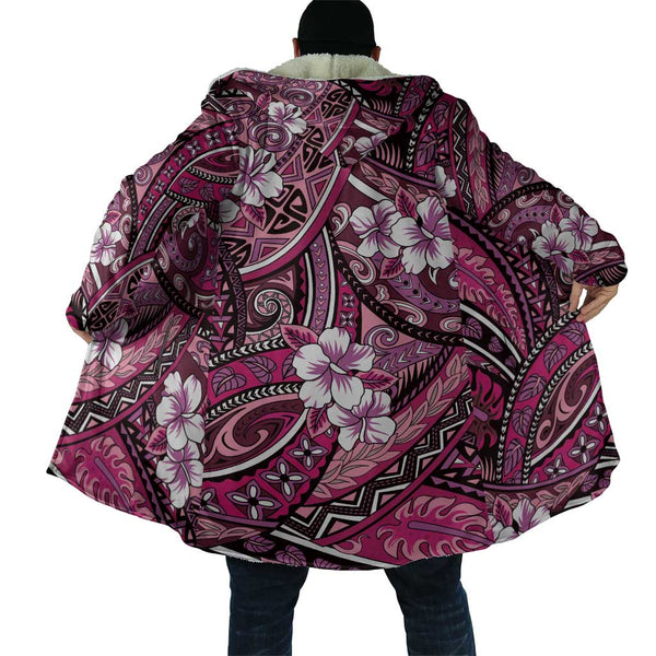 Polynesian Hibiscus Tropical Pink Floral Cloak Tribal Pattern LT01