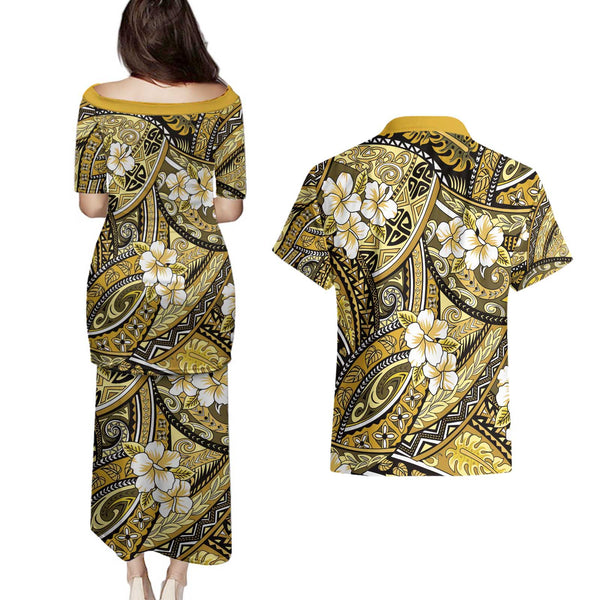 Polynesian Hibiscus Tropical Yellow Floral Couples Matching Puletasi ...