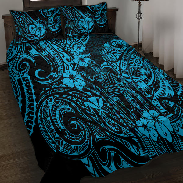 Hawaii King Kamehameha Quilt Bed Set Polynesian Pattern Sky Blue ...