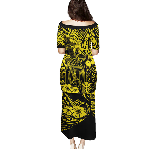 Hawaii King Kamehameha Puletasi Polynesian Pattern Yellow Version LT01
