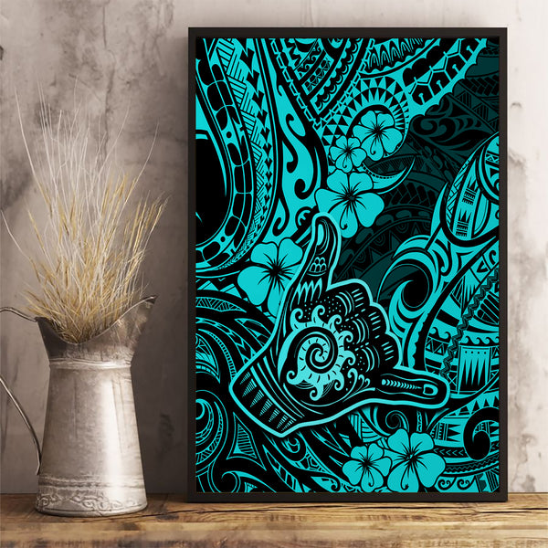 Hawaii Shaka Sign Canvas Wall Art Polynesian Pattern Turquoise Version LT01