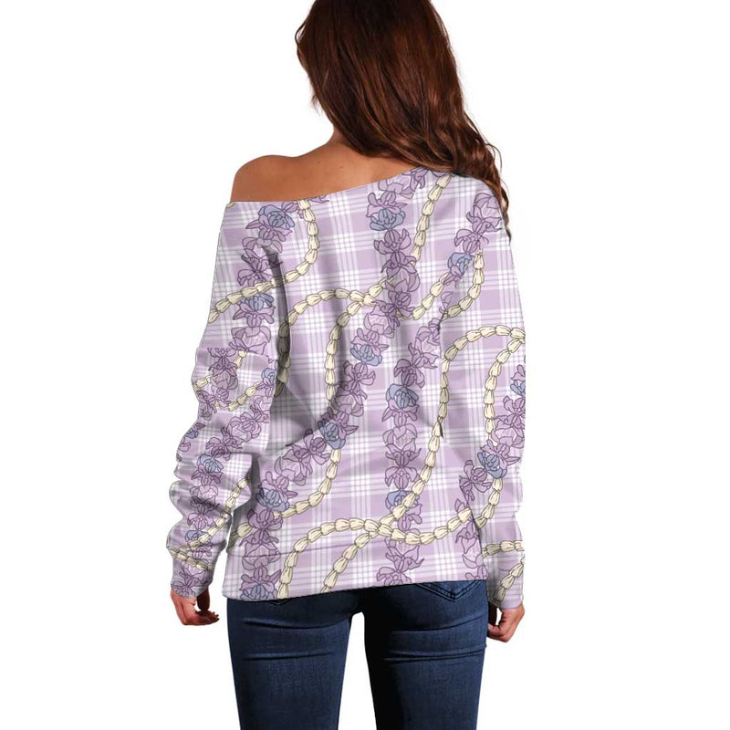 Home / Products / Pua Kalaunu Lei Off Shoulder Sweater Palaka Pattern LT01