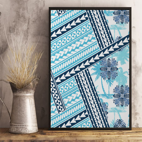 Hawaii Quilt Canvas Wall Art Kakau Polynesian Pattern Sky Blue Version LT01