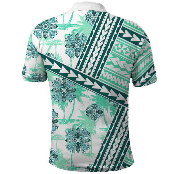 Hawaii Quilt Polo Shirt Kakau Polynesian Pattern Teal Version LT01