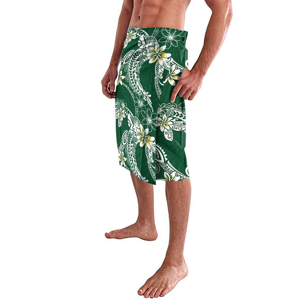 Polynesian Hawaiian Plumeria Tribal Pattern Lavalava Green Version LT01