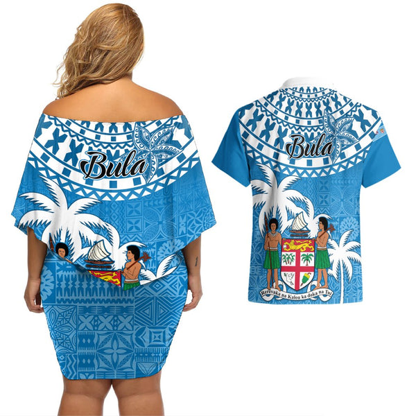 Fiji Couples Matching Off Shoulder Short Dress and Hawaiian Shirt Bula ...
