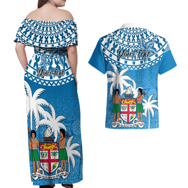 Personalised Fiji Couples Matching Off Shoulder Maxi Dress and Hawaiian ...