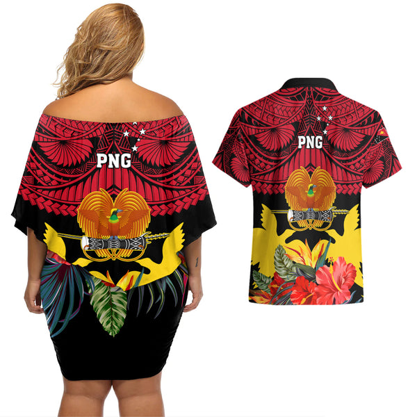 Papua New Guinea Couples Matching Off Shoulder Short Dress and Hawaiian ...