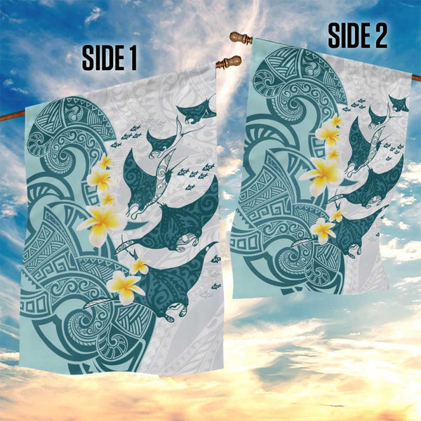 Maori Manta Ray Plumeria Teal Garden Flag LT01