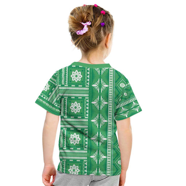 Fiji Masi All Green Kid T Shirt Tapa Pattern LT01