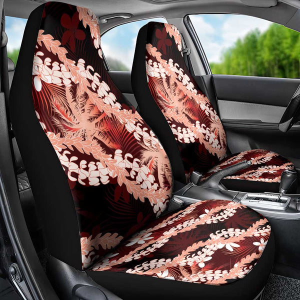 Puakenikeni Maile Lei Car Seat Cover Frangipani Red Tropical Leaves LT01
