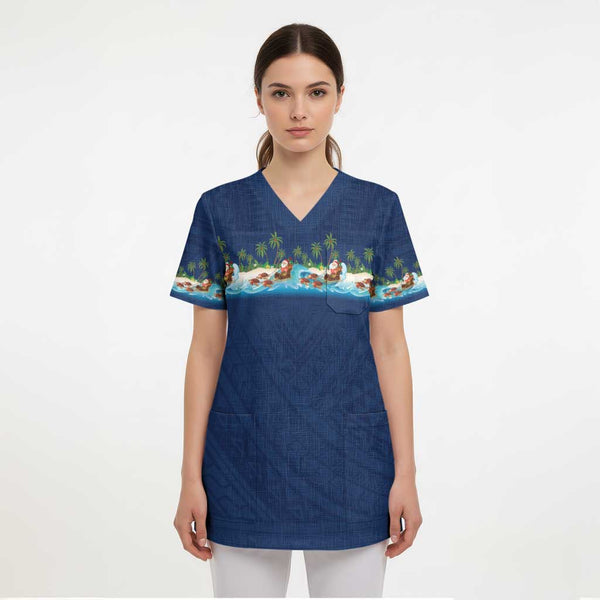 Hawaii Santa Riding Sea Turtle Scrub Top Mele Kalikimaka Polynesian ...