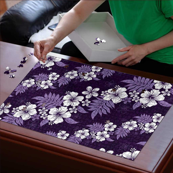 Hawaiian Hibiscus Tribal Floral Purple Puzzle Polynesian Tapa Pattern LT01