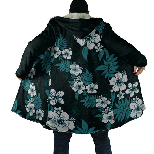 Hawaiian Hibiscus Tribal Floral Teal Cloak Polynesian Tapa Pattern LT01