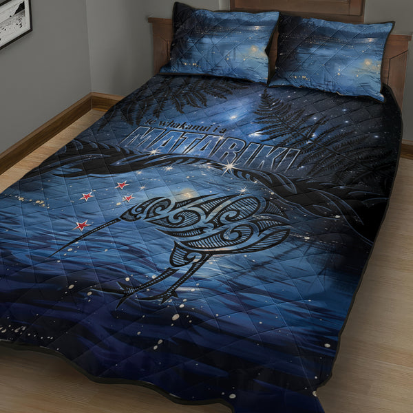 Matariki Kiwi Quilt Bed Set Silver Fern LT01
